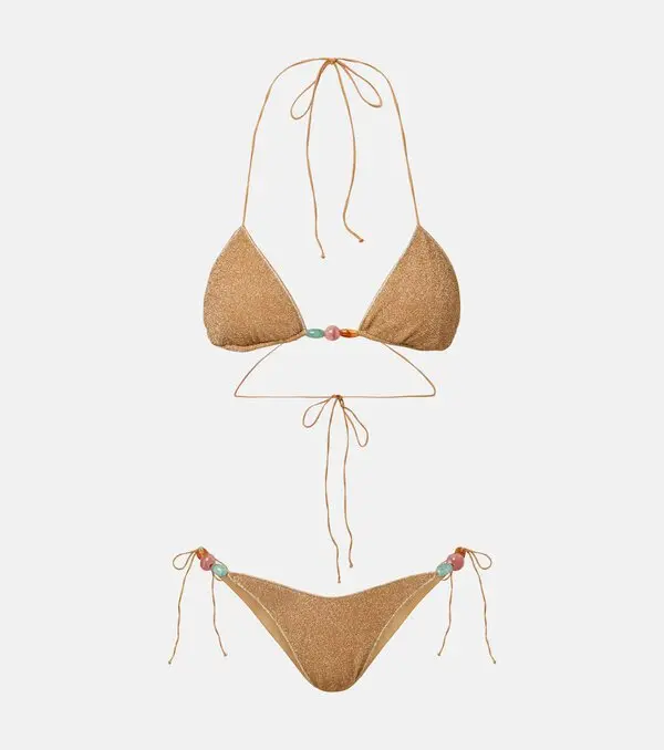Oseree Lumière Beaded Bikini - Gold