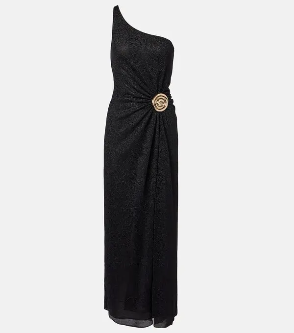 Oseree Lumière Gathered Maxi Dress - Black