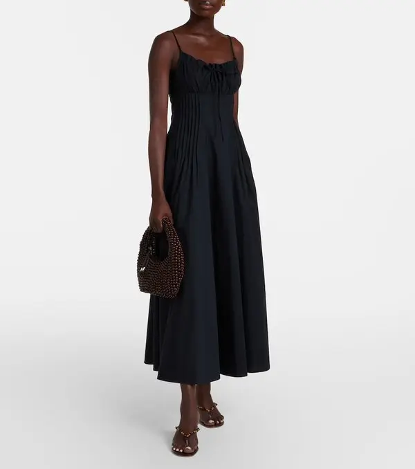 Staud Margi Cotton Poplin Midi Dress - Black