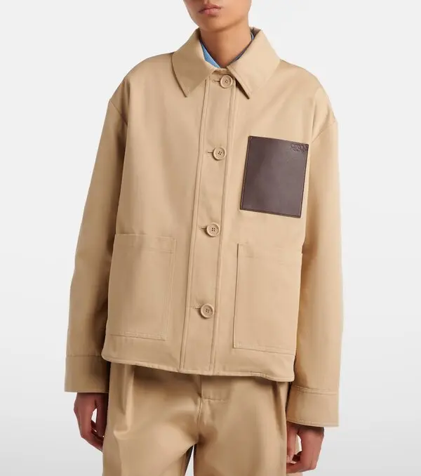 Loewe Leather-trimmed Cotton Jacket - Beige