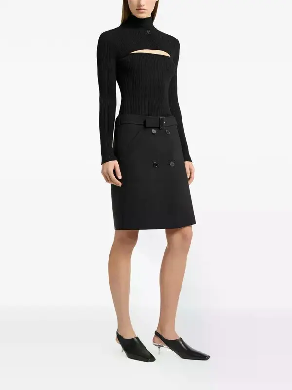 COURREGES Ribbed-knit Mock Neck Sweater With Slash Detail - Black