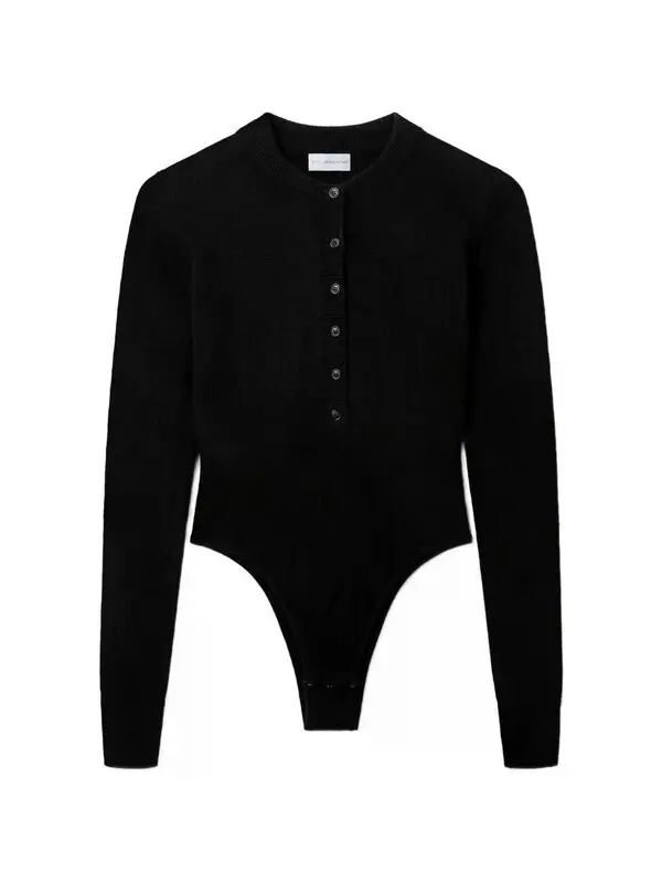 Stella McCartney Wool Knitted Crew Neck Cut-out Detail Long Sleeve Top - Black