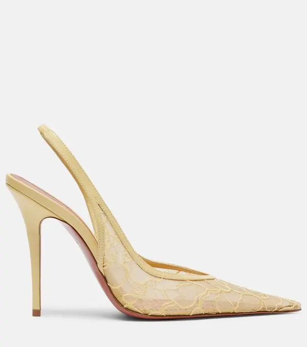 Amina Muaddi Anok Leather-trimmed Lace Slingback Pumps