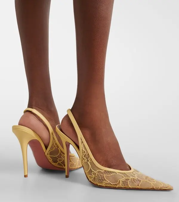 Amina Muaddi Anok Leather-trimmed Lace Slingback Pumps