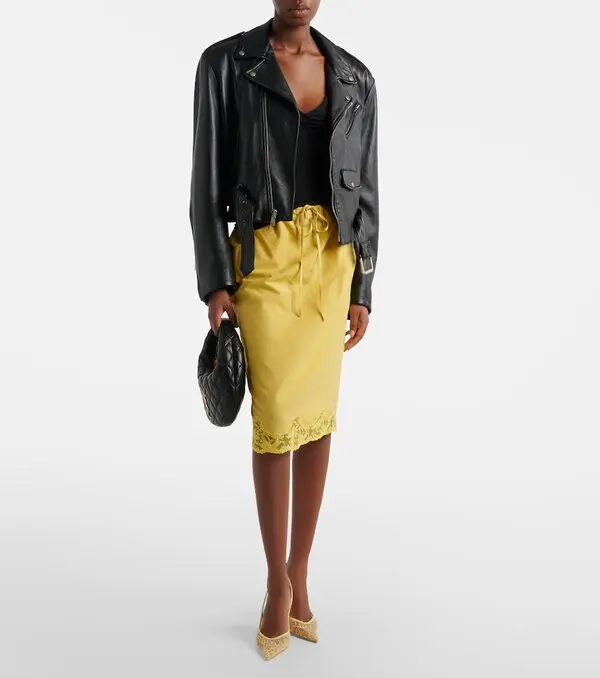 Amina Muaddi Anok Leather-trimmed Lace Slingback Pumps