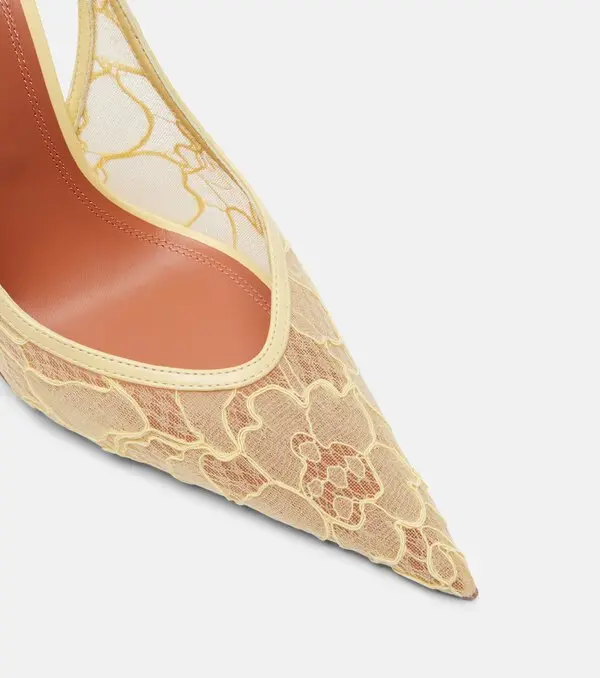 Amina Muaddi Anok Leather-trimmed Lace Slingback Pumps