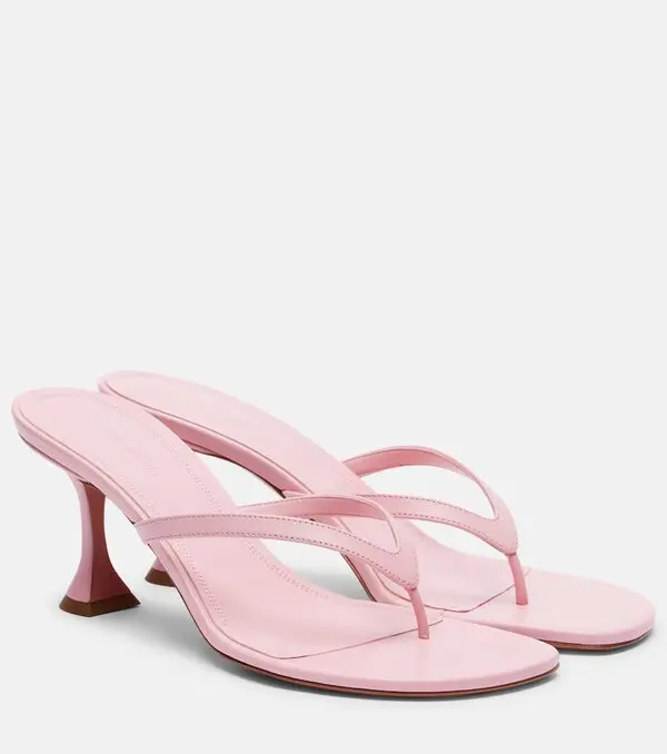 Amina Muaddi Juliette Leather Thong Sandals With Gold Hardware - Pink