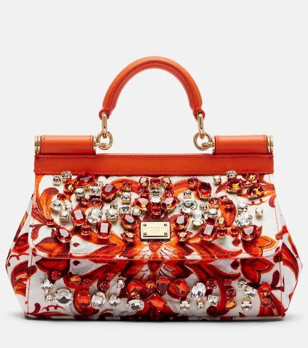 Dolce & Gabbana Sicily Mini Embellished Top-handle Bag - Orange