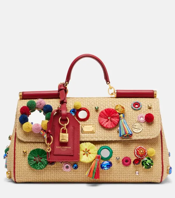 Dolce & Gabbana Sicily Medium Embellished Top-handle Bag - Beige
