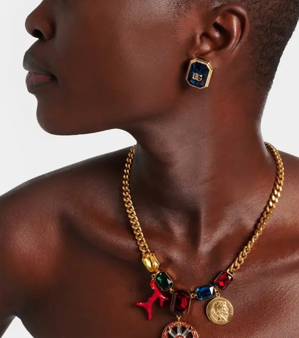 Dolce & Gabbana Dg Embellished Clip-on Earrings - Blue