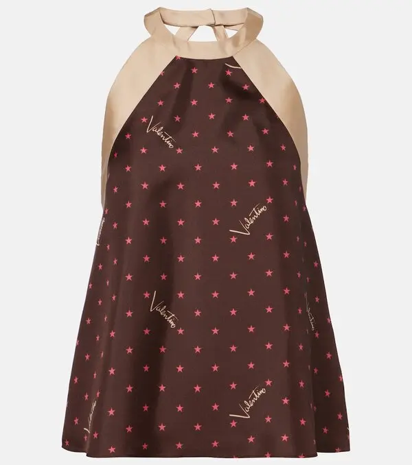 Valentino Garavani Printed Silk Twill Halterneck Top - Brown