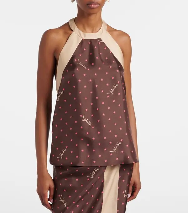 Valentino Garavani Printed Silk Twill Halterneck Top