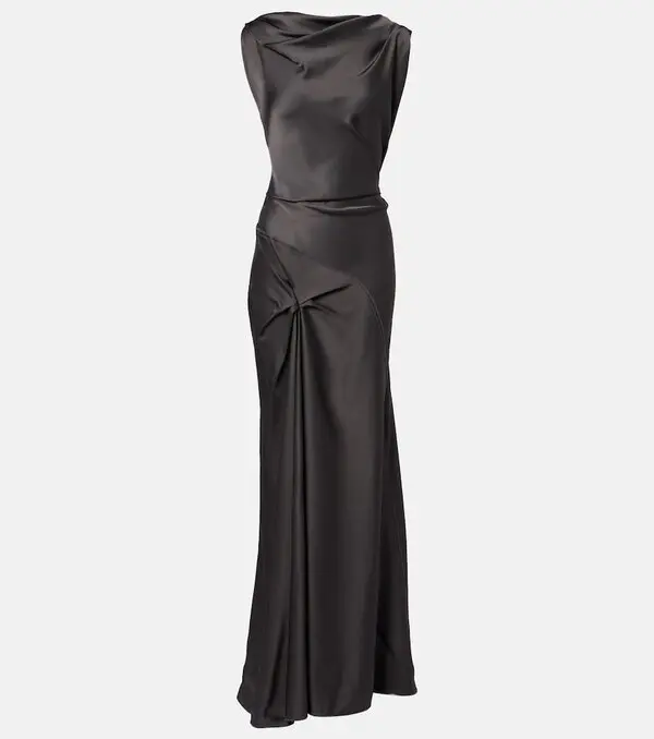 Victoria Beckham Posy Draped Gathered Crêpe Satin Gown - Grey