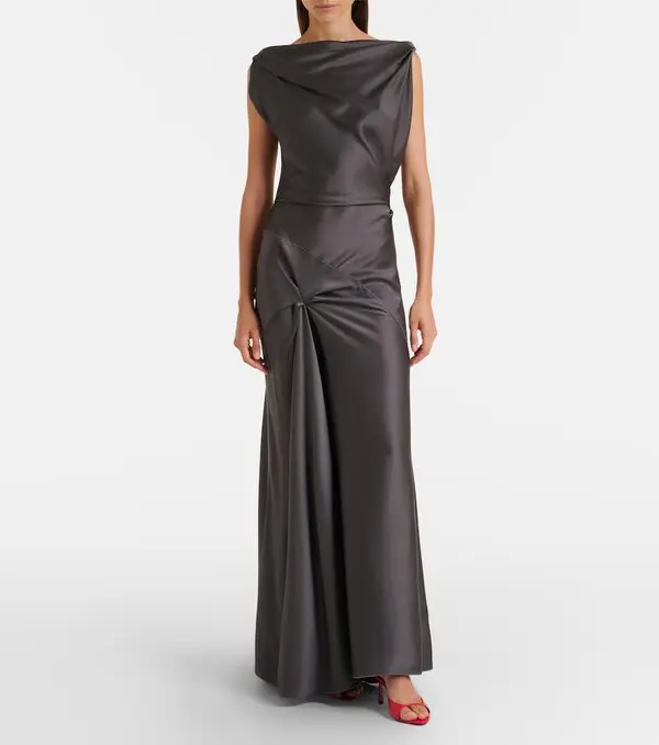 Victoria Beckham Posy Draped Gathered Crêpe Satin Gown - Grey
