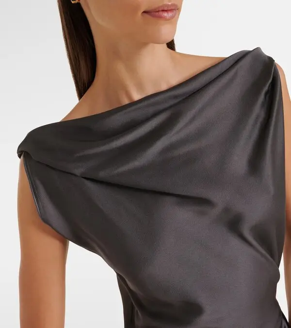 Victoria Beckham Posy Draped Gathered Crêpe Satin Gown - Grey
