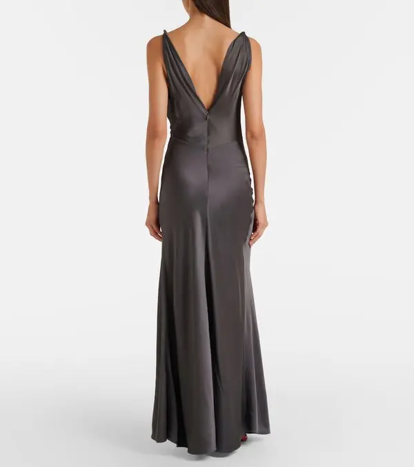 Victoria Beckham Posy Draped Gathered Crêpe Satin Gown - Grey