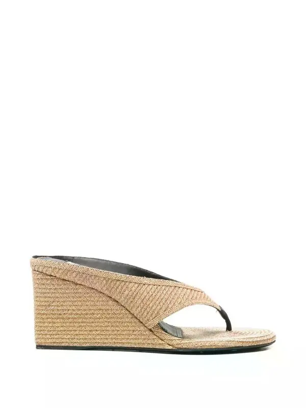 Alaïa Beige Woven Texture Thong Wedge Sandals