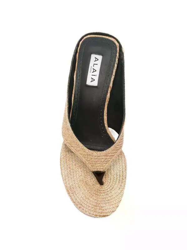 Alaïa Beige Woven Texture Thong Wedge Sandals