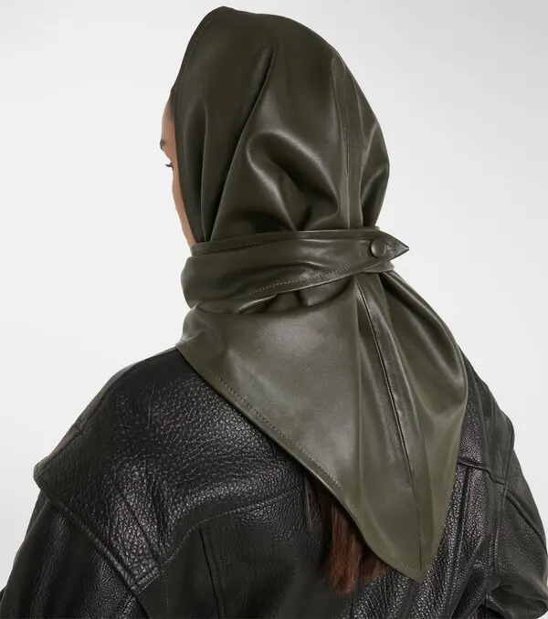 Nour Hammour Draped Leather Hood - Green
