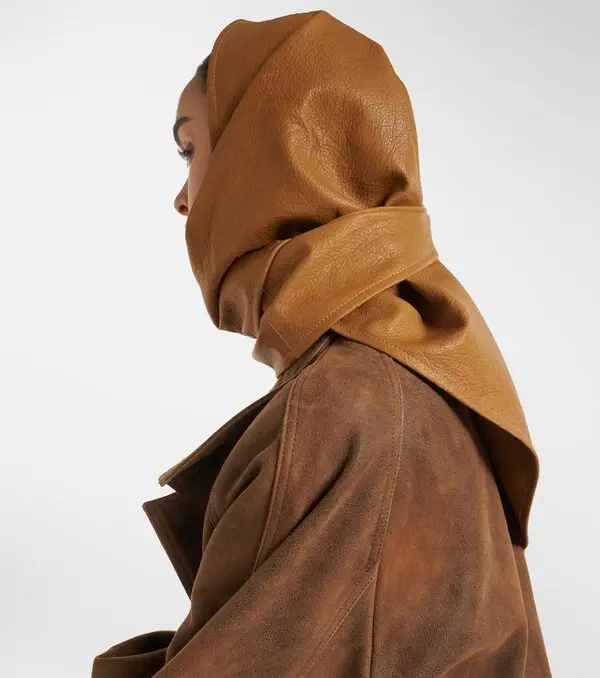 Nour Hammour Draped Leather Hood - Brown