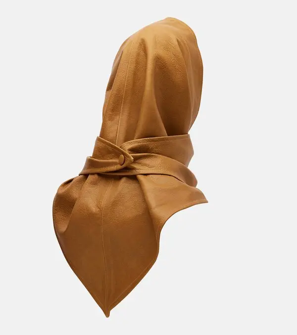 Nour Hammour Draped Leather Hood - Brown