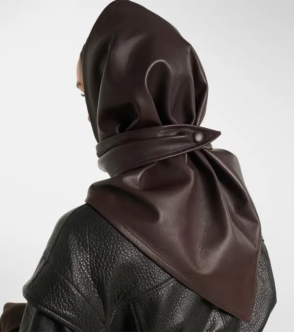 Nour Hammour Draped Leather Hood - Brown
