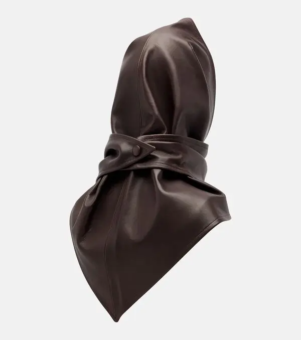 Nour Hammour Draped Leather Hood - Brown