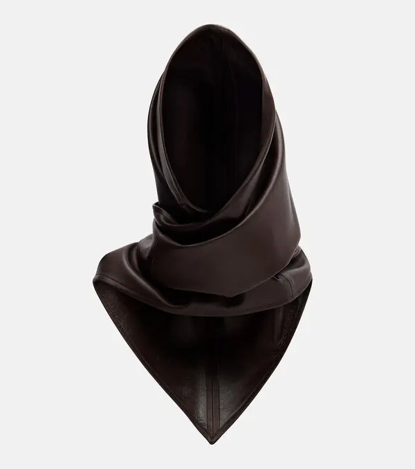 Nour Hammour Draped Leather Hood - Brown