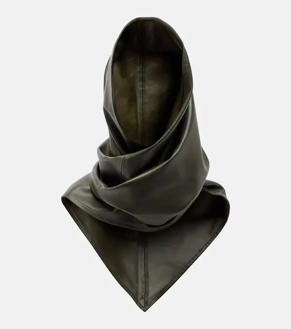 Nour Hammour Draped Leather Hood - Green