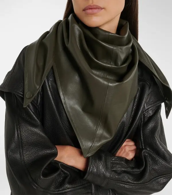 Nour Hammour Draped Leather Hood - Green