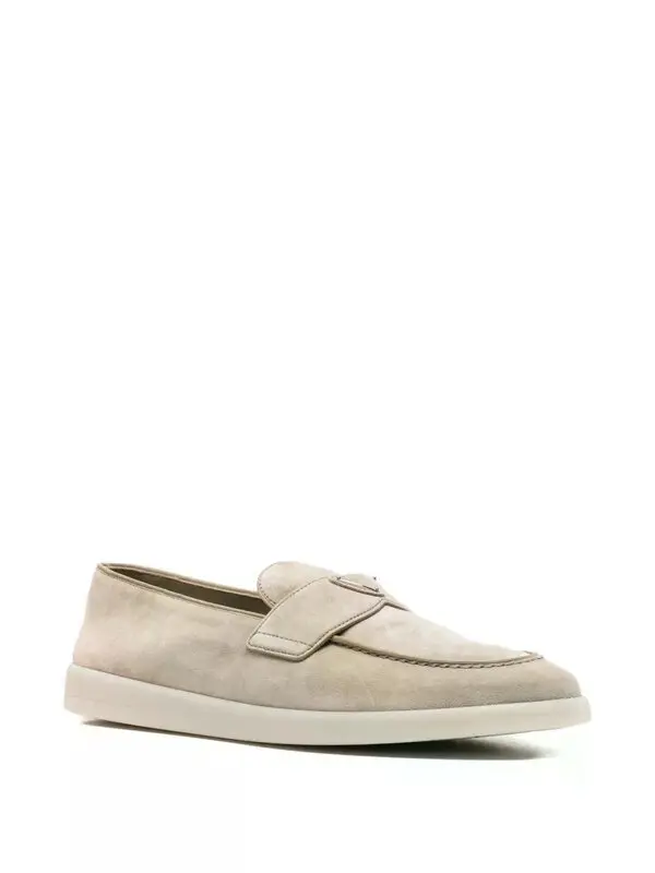 Prada Beige Leather Loafers With Triangle Logo Plaque - Neutrals