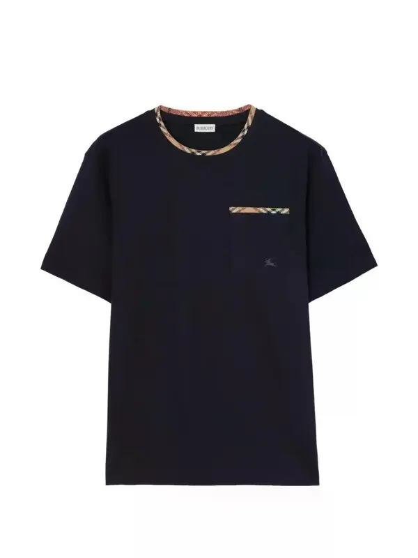 Burberry Check Trim Cotton T-shirt - Blue