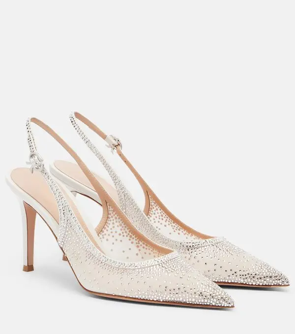 GIANVITO ROSSI Regina Embellished Leather Slingback Pumps - White