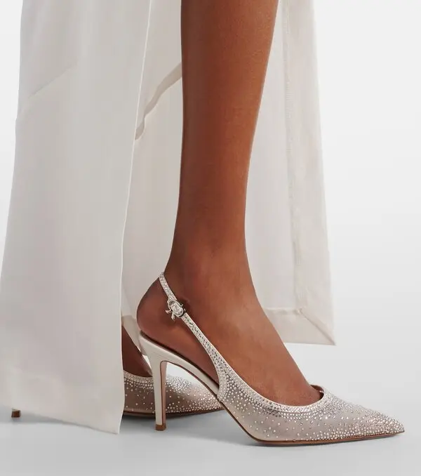GIANVITO ROSSI Regina Embellished Leather Slingback Pumps - White