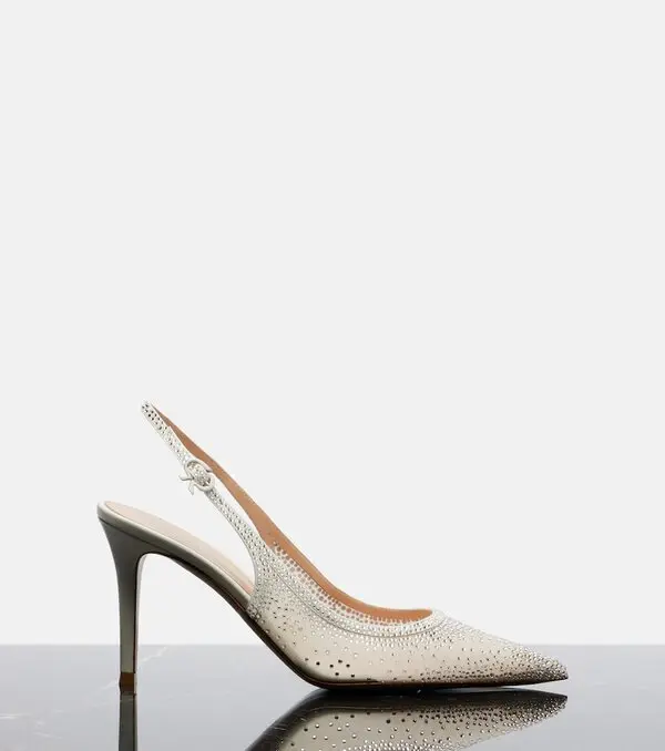 GIANVITO ROSSI Regina Embellished Leather Slingback Pumps - White