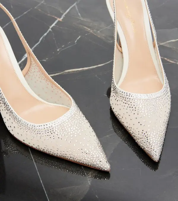 GIANVITO ROSSI Regina Embellished Leather Slingback Pumps - White