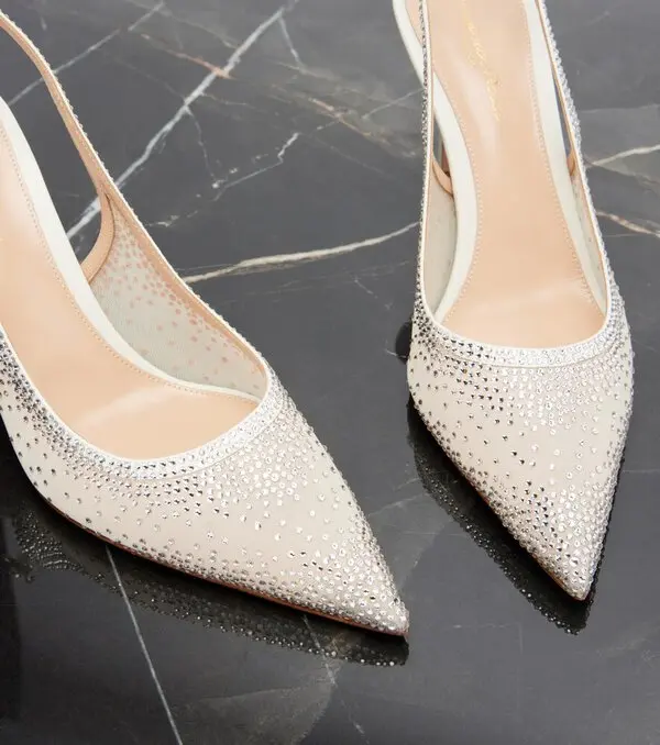 GIANVITO ROSSI Regina Embellished Leather Slingback Pumps - White