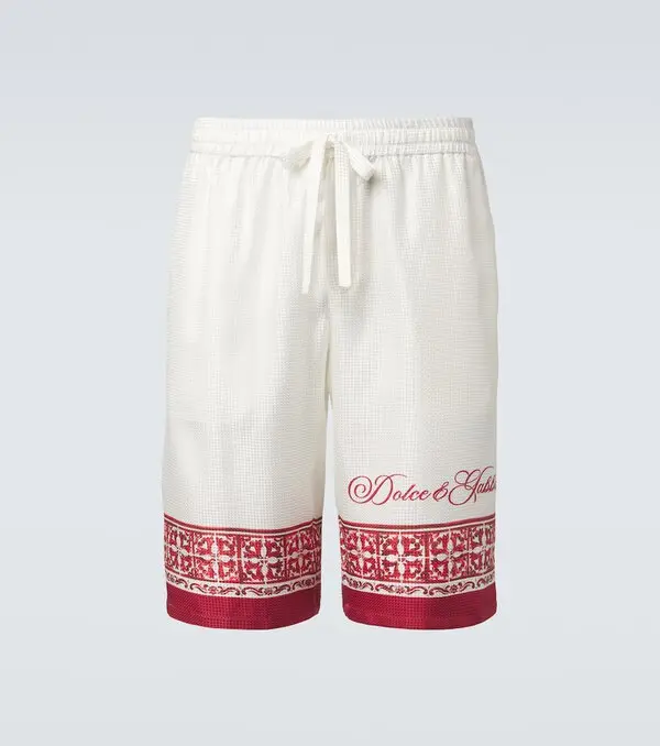 Dolce & Gabbana Majolica Silk Twill Jacquard Bermuda Shorts - White