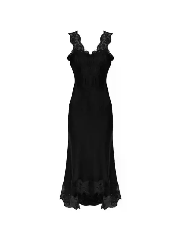 Alexander McQueen Satin Lace Insert Midi Dress - Black