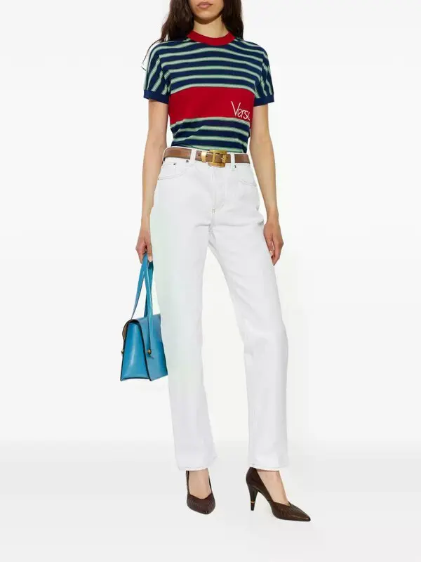 Versace Striped Logo-embroidered T-shirt - Blue