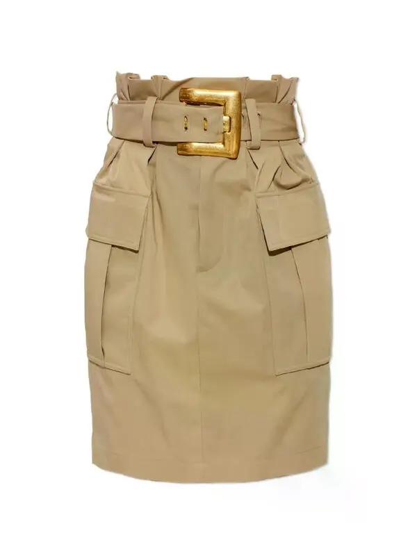 Balmain Belted Paperbag Waist Skirt