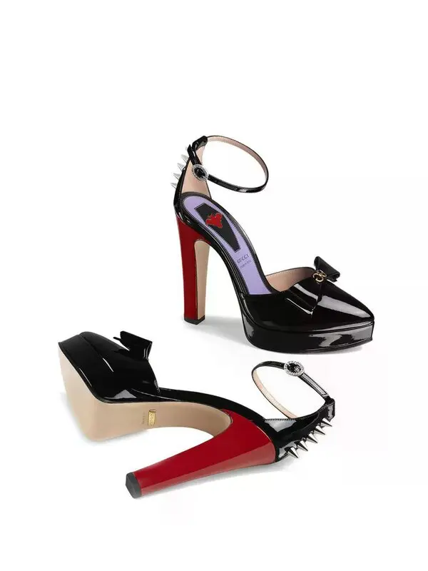 Gucci Patent Leather Pump With Bow And Stud Detail