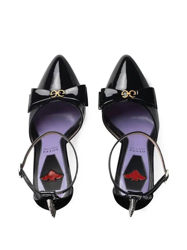 Gucci Patent Leather Pump With Bow And Stud Detail