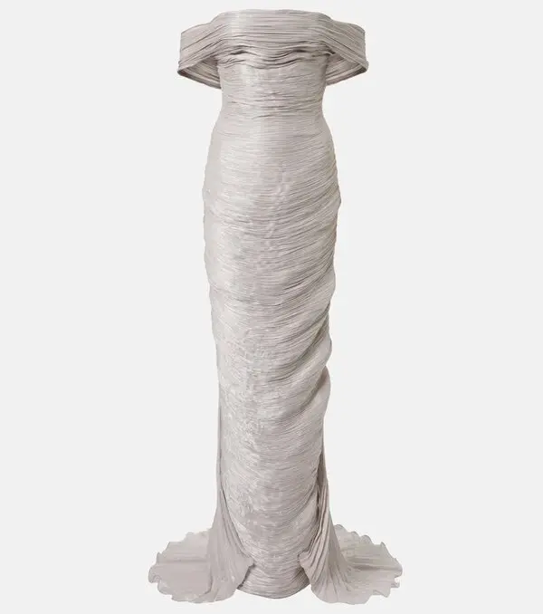 MARMAR HALIM Off-shoulder Pleated Bustier Gown