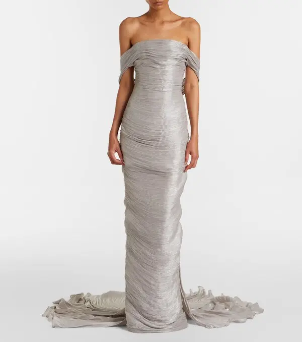 MARMAR HALIM Off-shoulder Pleated Bustier Gown