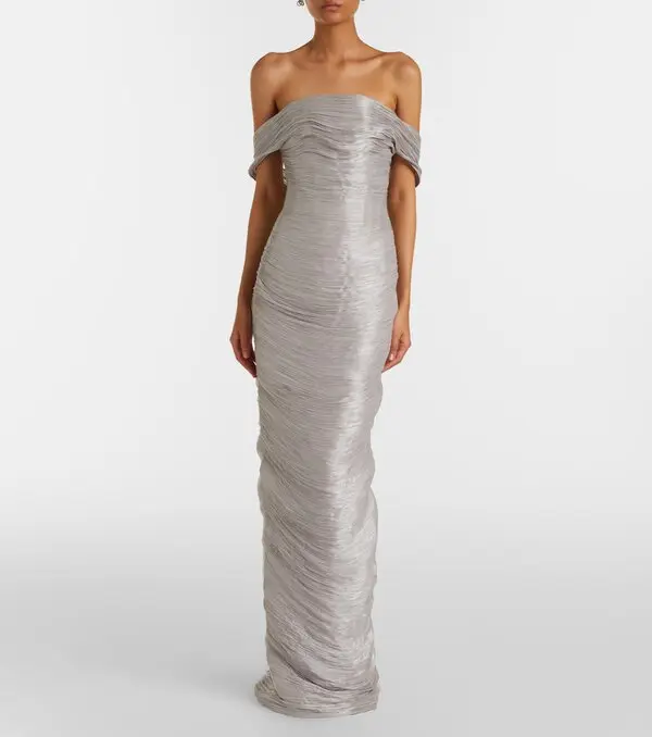 MARMAR HALIM Off-shoulder Pleated Bustier Gown