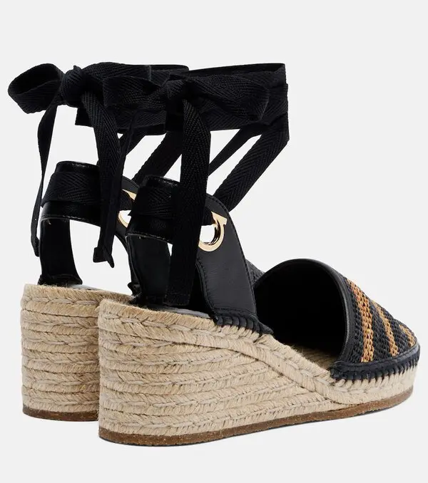FERRAGAMO Animal-print Raffia Espadrille Wedges