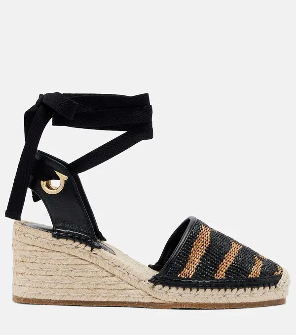 FERRAGAMO Animal-print Raffia Espadrille Wedges