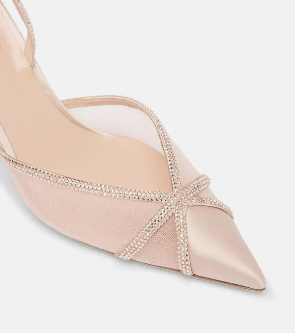 Rene Caovilla Embellished Satin And Mesh Slingback Pumps
