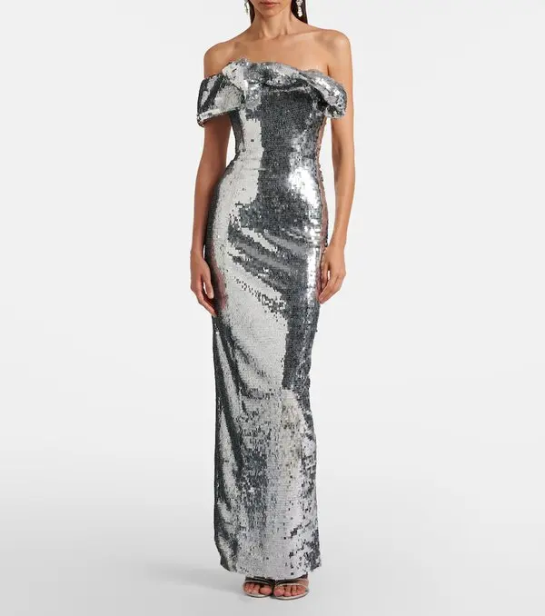Rachel Gilbert Tamzin Sequined One-shoulder Gown